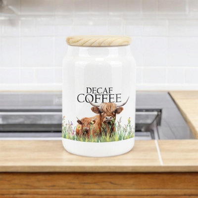 Purely Home - Highland Cow & Calf - Decaf Coffee Canister - Kitchen ...