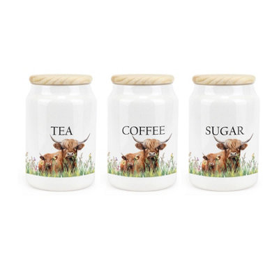 Purely Home - Highland Cow & Calf - Tea, Coffee & Sugar Canister ...
