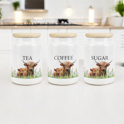 Purely Home - Highland Cow & Calf - Tea, Coffee & Sugar Canister ...