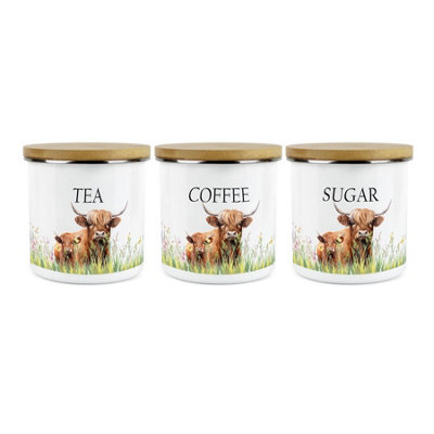 Purely Home - Highland Cow Mum & Calf - Tea, Coffee & Sugar Canisters ...