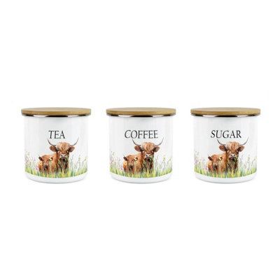Purely Home - Highland Cow Mum & Calf - Tea, Coffee & Sugar Canisters ...