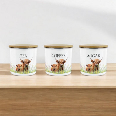 Purely Home - Highland Cow Mum & Calf - Tea, Coffee & Sugar Canisters ...