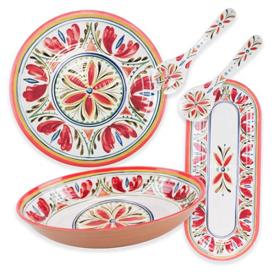 Purely Home Mediterranean Melamine Oval Bowl, Oval Tray, Round Platter ...