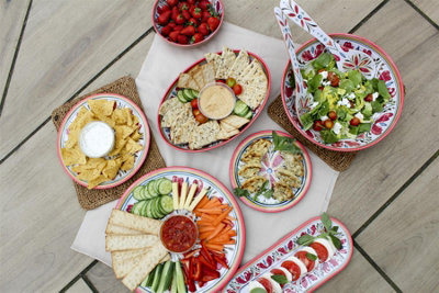 Purely Home Mediterranean Melamine Oval Bowl, Oval Tray, Round Platter ...