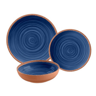 Purely Home Rustic Swirl Indigo Melamine 18 Piece Outdoor Dinnerware ...