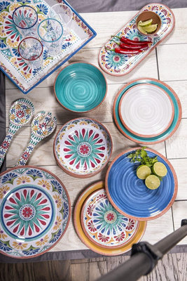 Purely Home Rustic Swirl Turquoise Melamine 18 Piece Outdoor Dinnerware ...