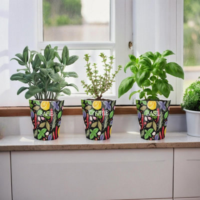 Purely Home Sage Herbs Plant Pot - Small Ceramic Plant Pot with ...