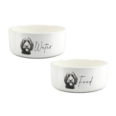 Purely Home Sketched Cockapoo Food & Water Bowl Set