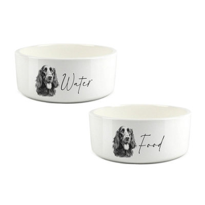 Purely Home Sketched Cocker Spaniel Food & Water Bowl Set