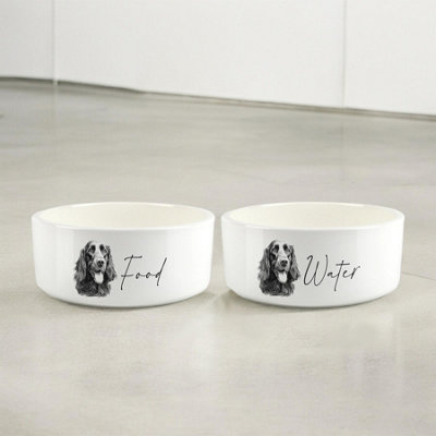 Purely Home Sketched Cocker Spaniel Food & Water Bowl Set