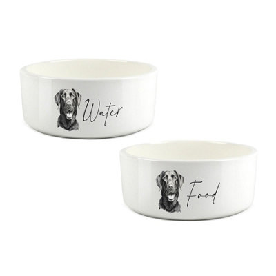 Purely Home Sketched Labrador Food & Water Bowl Set