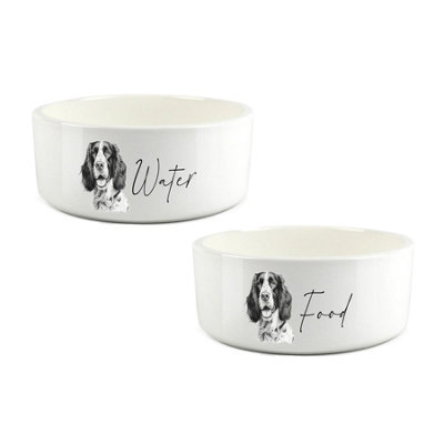 Purely Home Sketched Springer Spaniel Food & Water Bowl Set