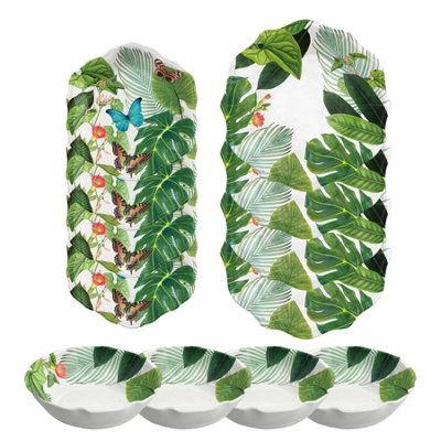 PURELY HOME TROPICAL FLORAL 12 PIECE MELAMINE DINNERWARE SET FOR 4