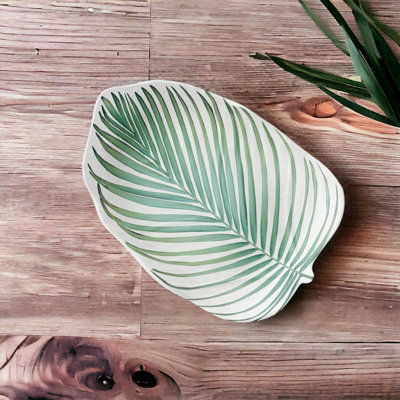 Purely Home Tropical Floral 2 Piece Melamine Leaf Green Platter & Small ...
