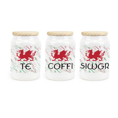 Purely Home - Welsh Dragon - Te, Coffi & Siwgr Canister - Kitchen ...