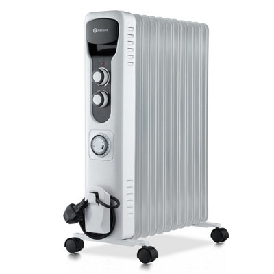 PureMate 2500W Oil Filled 11 Fin Radiator - White