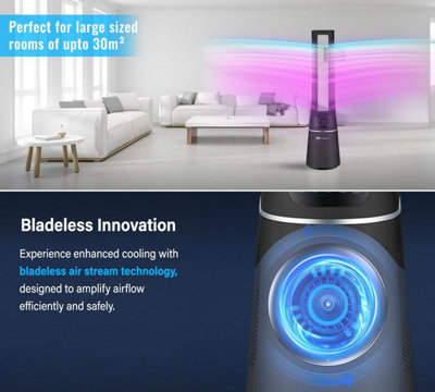 PureMate 42-Inch Bladeless Tower Fan with Air Purifier - Black