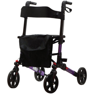 Purple Aluminium 4 Wheel Rollator Walking Aid - Flat Folding 136kg ...
