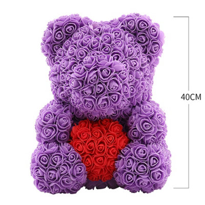 Purple and Red Artificial Rose Teddy Bear with Gift Box for Festivals