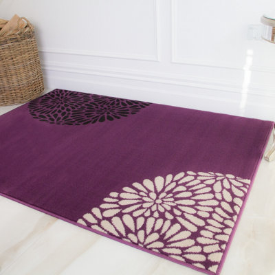 Purple Black Floral Living Room Rug 60x110cm | DIY at B&Q