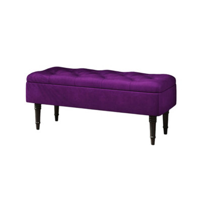 Purple Buttoned Velvet Storage Bench