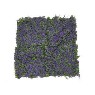 Purple Flowers Grass Plant Wall Panel Artificial Hedge Wall Decor H 10 cm