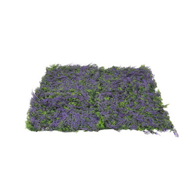 Purple Flowers Grass Plant Wall Panel Artificial Hedge Wall Decor H 10 cm