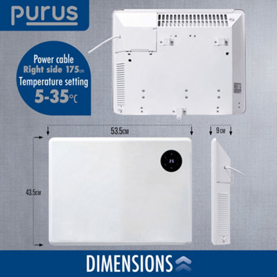 Purus 1000W WIFI Electric Radiator Panel Heater White Wall Mounted or ...