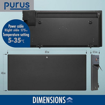 Purus Electric Panel Heater 1800W Eco Radiator Grey Wall Mounted ...