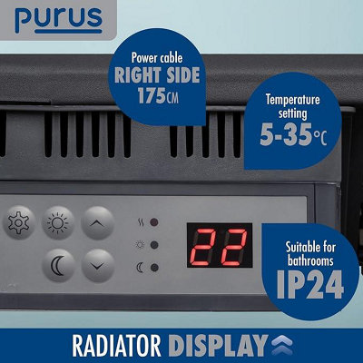 Purus Electric Panel Heater 1800W Eco Radiator Grey Wall Mounted ...