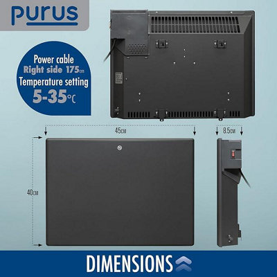 Purus Electric Panel Heater 600W Eco Radiator Grey Wall Mounted ...
