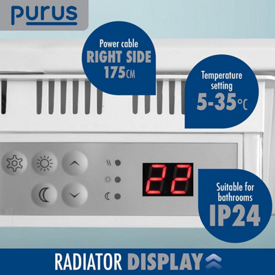 Purus Electric Radiator Panel Heater Eco 600W Bathroom Safe Wall ...