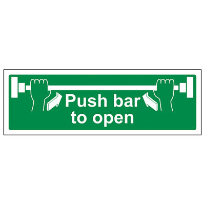 Push Bar To Open Door Safety Sign - Rigid Plastic - 600x200mm (x3)