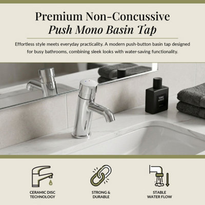 Push Button Mono Basin Tap - Chrome
