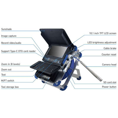 Push Rod Pipe Inspection Camera System with 10.1 inch TFT LCD Screen