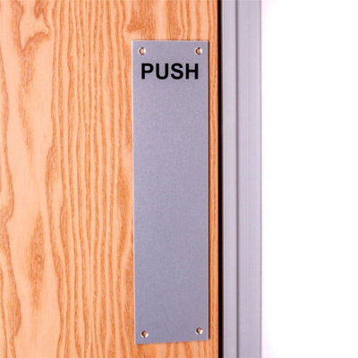 Push Satin Aluminium Door Finger Plate Square Corners 300mm x 75mm