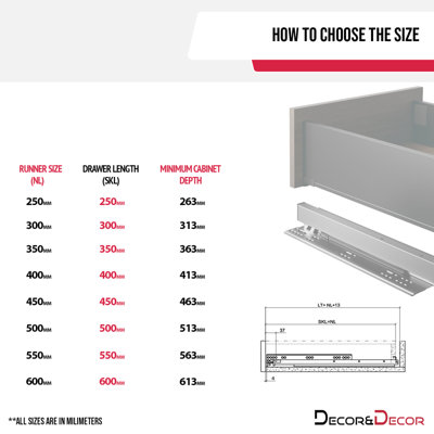 PUSH TO OPEN AND SOFT CLOSE UNDERMOUNT DRAWER RUNNER FOR 500MM DRAWER ...