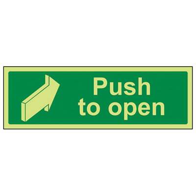 Push To Open Door Safety Sign - Glow in the Dark - 300x100mm (x3) | DIY ...