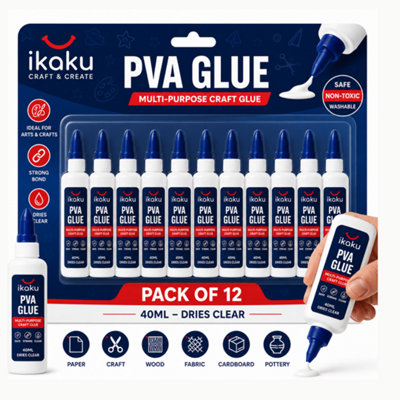 PVA Glue 12 Pack 40ml Bottles Multi Purpose White Craft Glue for Kids ...