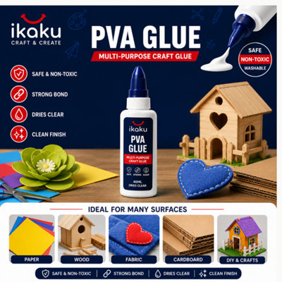 PVA Glue 12 Pack 40ml Bottles Multi Purpose White Craft Glue for Kids ...