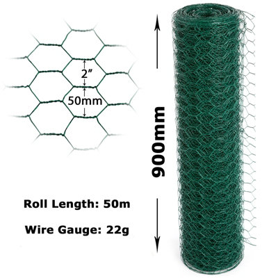 PVC Coated Green Chicken/Rabbit Wire Mesh Aviary Fencing Garden 50mm x 90cm x 50m