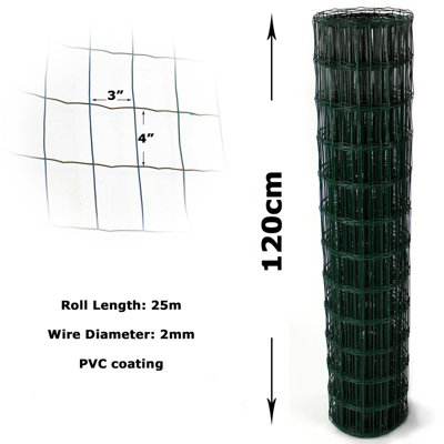PVC Coated Wire Mesh Fencing Green Galvanised Garden Fence 120cm x 25m