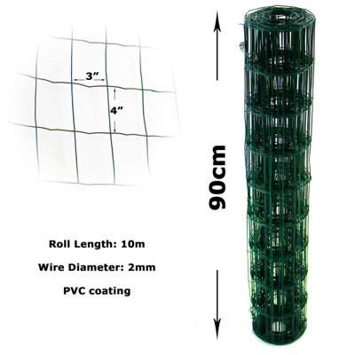 PVC Coated Wire Mesh Fencing Green Galvanised Garden Fence 90cm x 10m