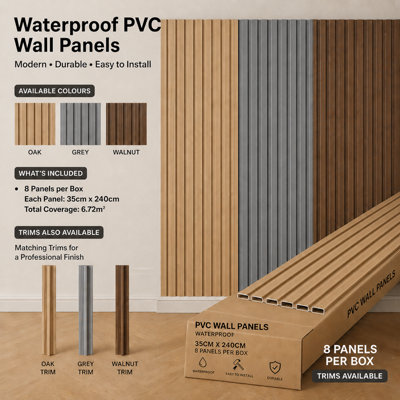 PVC Wall Panels In Walnut 35 x 240cm Pack of 8 Waterproof Panels for ...