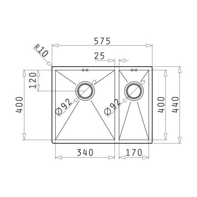 Pyramis TETRAGON 57 Stainless Steel LHMB 57cm 1.5 Bowl Undermount ...