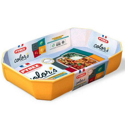 Pyrex Geometric Rectangular Roaster 33cm Yellow