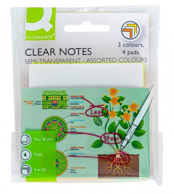 Q-Connect Clear Notes 76x76mm Semi-Transparent Assorted (Pack of 4)