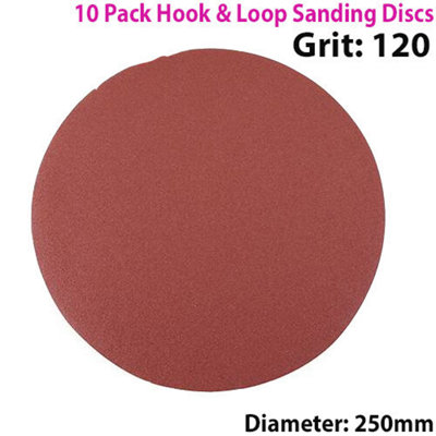 QTY 10 250mm 10 Inch Sanding Discs 120 Grit Orbit Sander Hook & Loop ...