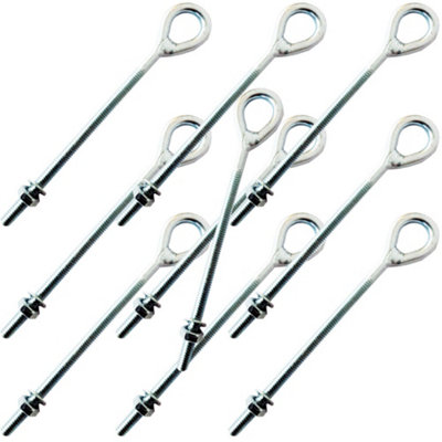QTY 10 6 x 1/4" Welded Eye E Bolt Galvanised Steel Wire Rope 150mm ...