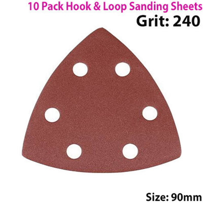 QTY 10 90mm 240 Grit Triangle Sander Sheets Delta Hook & Loop Sanding